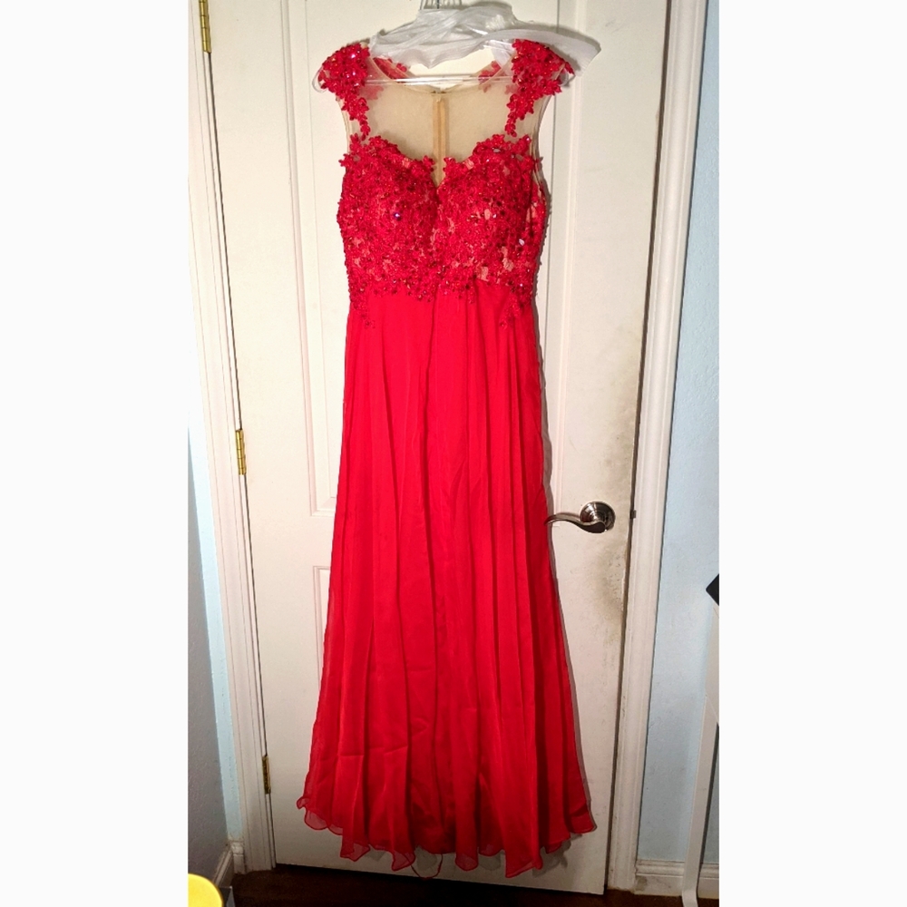Red Sequin Open Back Prom Dress - Gem